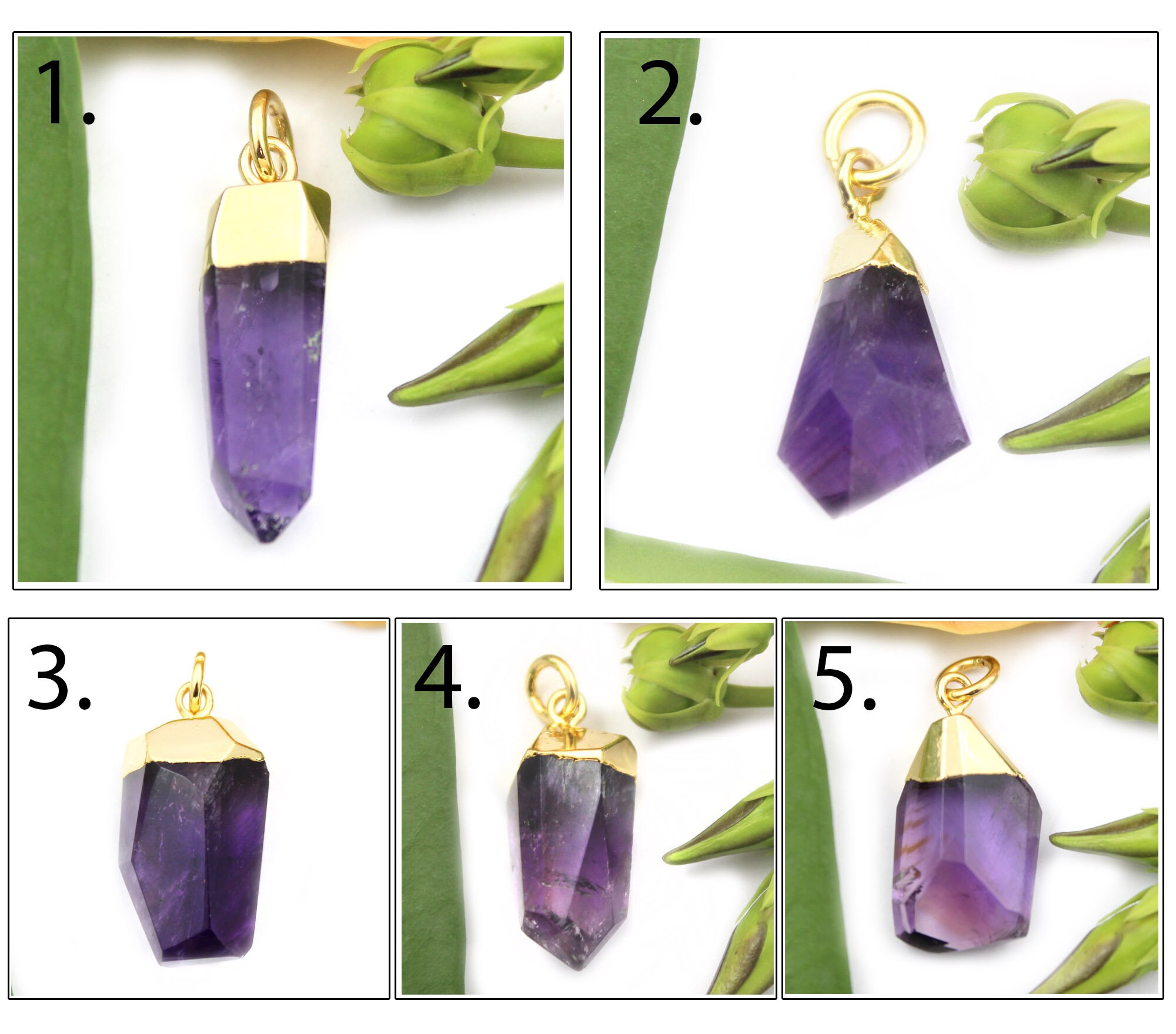 Fancy Cut Amethyst Stone Gold Pendant, Natural Raw Faceted Amethyst ...