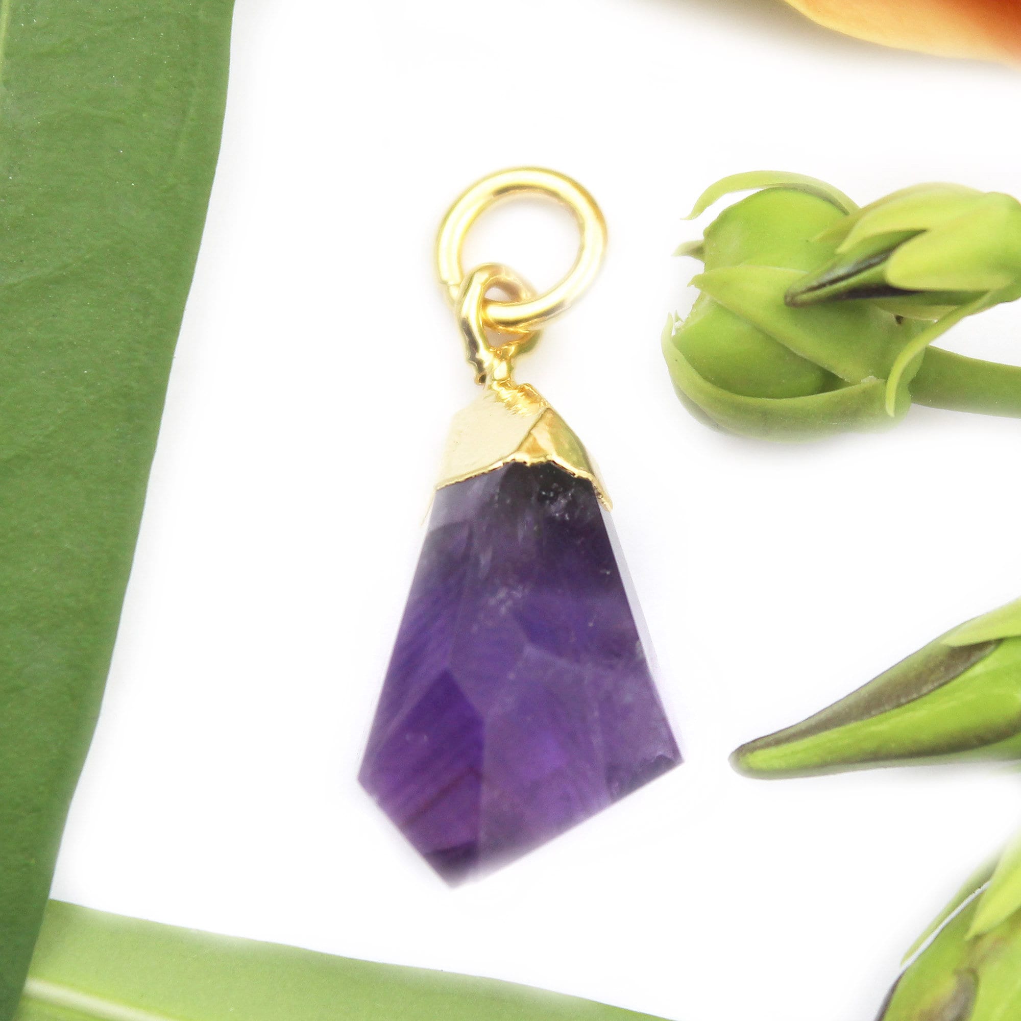 Fancy Cut Amethyst Stone Gold Pendant, Natural Raw Faceted Amethyst ...