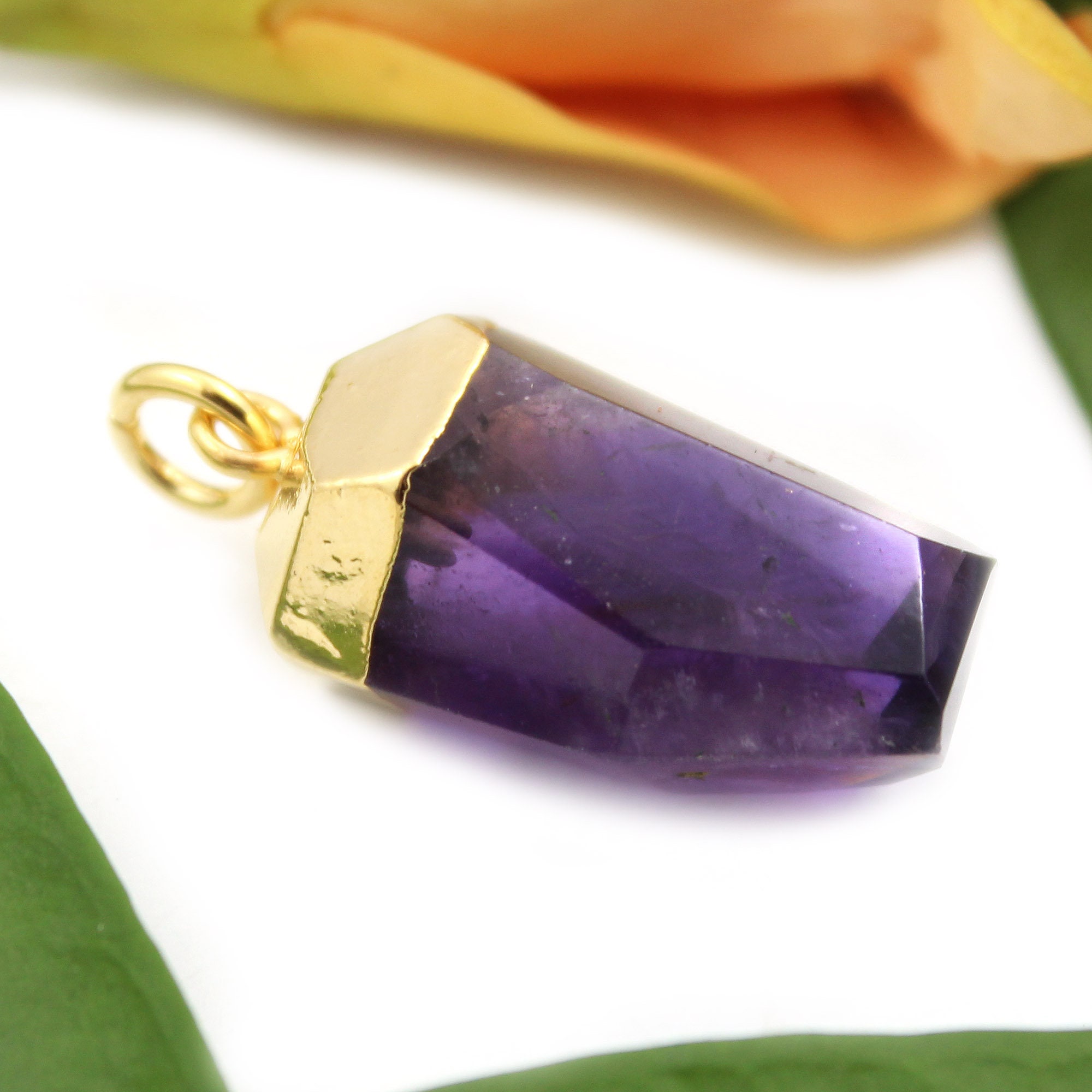 Fancy Cut Amethyst Stone Gold Pendant Natural Raw Faceted - Etsy