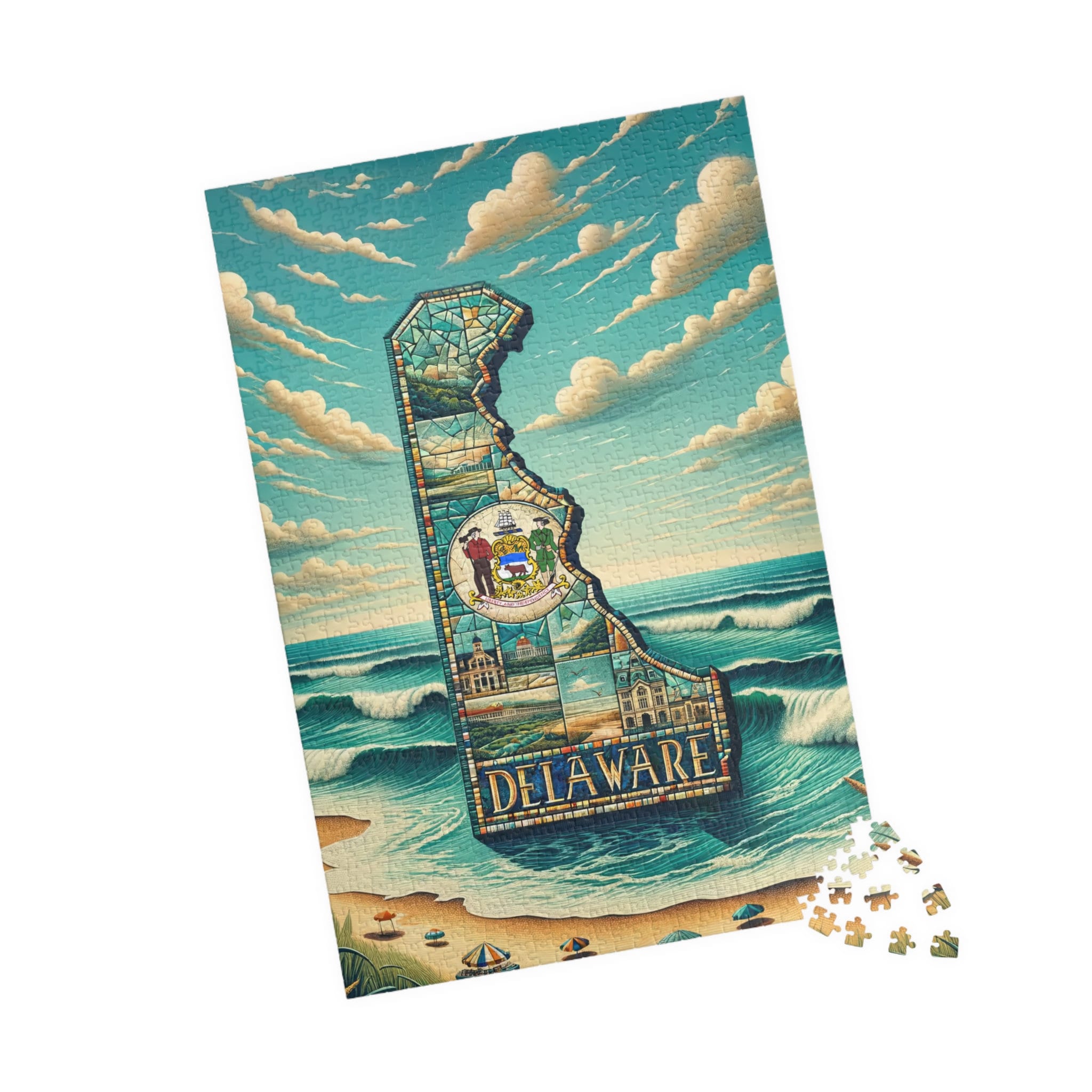 Delaware Puzzle, Beautiful Mosaic Tile Style Delaware Jigsaw Puzzle ...