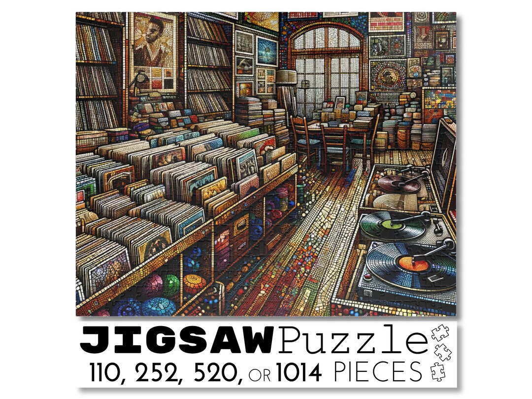 Record Store Jigsaw Puzzle, Vintage Music Store Jigsaw Puzzle, Mosaic ...