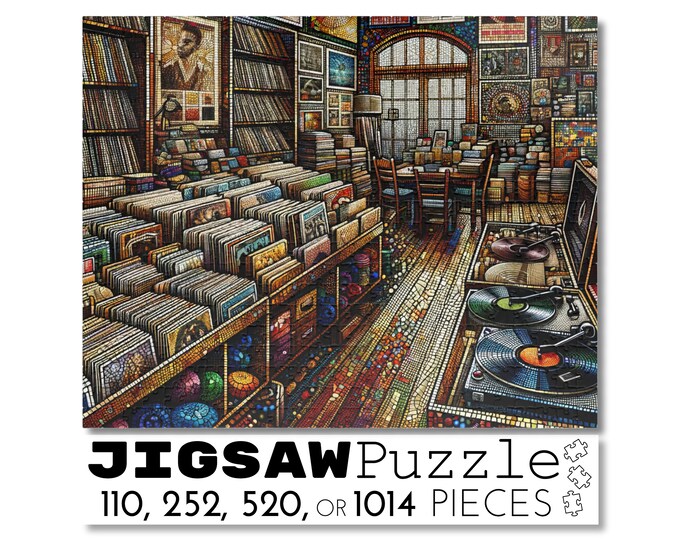 Record Store Jigsaw Puzzle, Vintage Music Store Jigsaw Puzzle, Mosaic ...