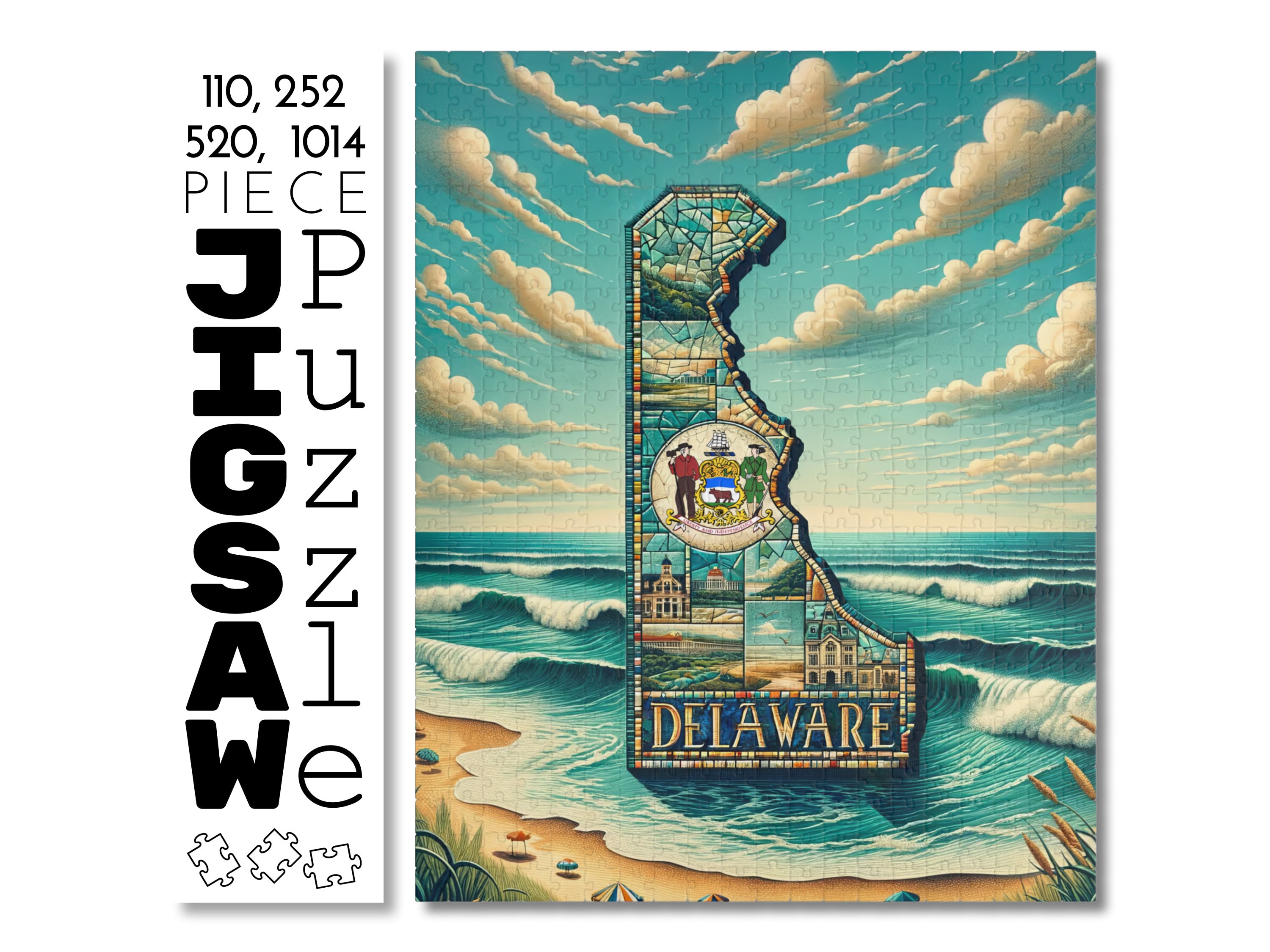 Delaware Puzzle, Beautiful Mosaic Tile Style Delaware Jigsaw Puzzle ...