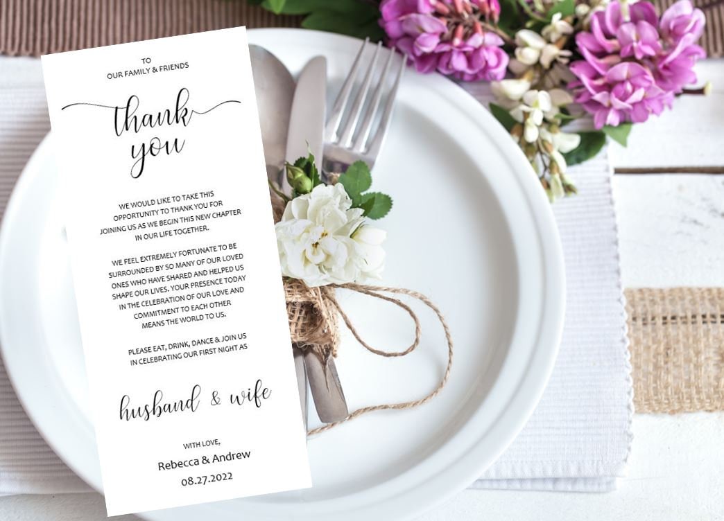 Printed/personalized/thank You Place Setting/wedding Thank You Card ...