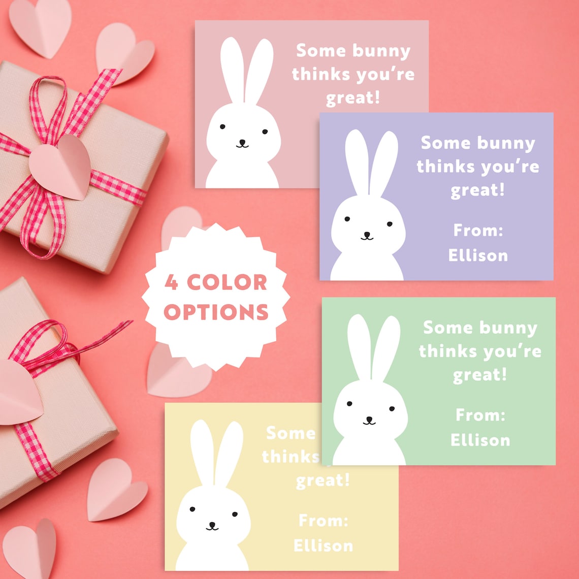 Printable Bunny Valentines Cards Personalized Classroom Valentine's Day ...