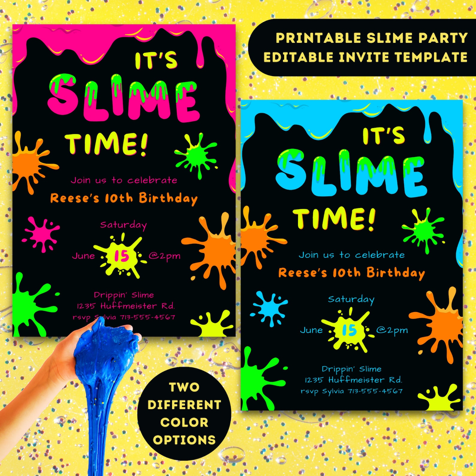 Editable Slime Birthday Party Invitation Template Printable Slime Party ...