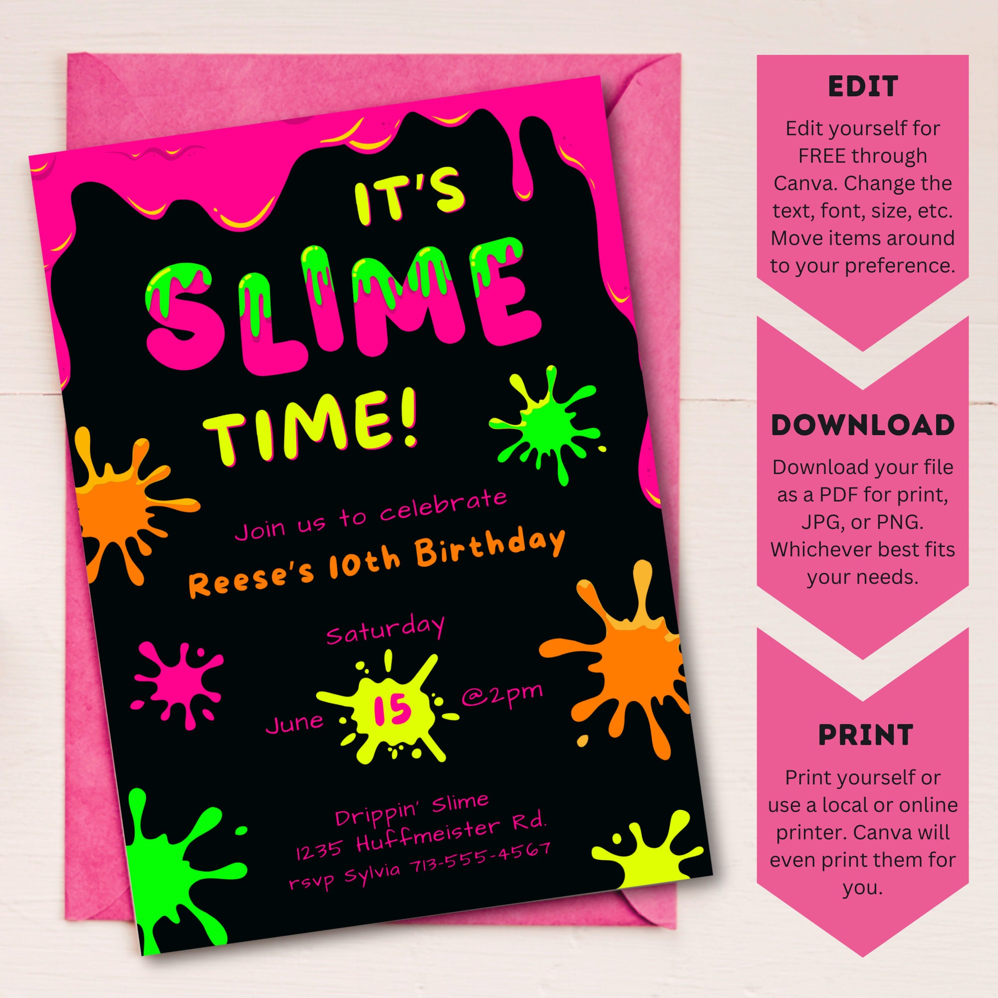 Editable Slime Birthday Party Invitation Template Printable Slime Party ...