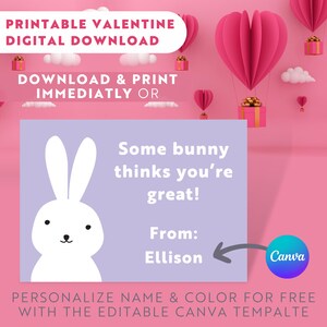 Printable Bunny Valentines Cards Personalized Classroom Valentine's Day ...