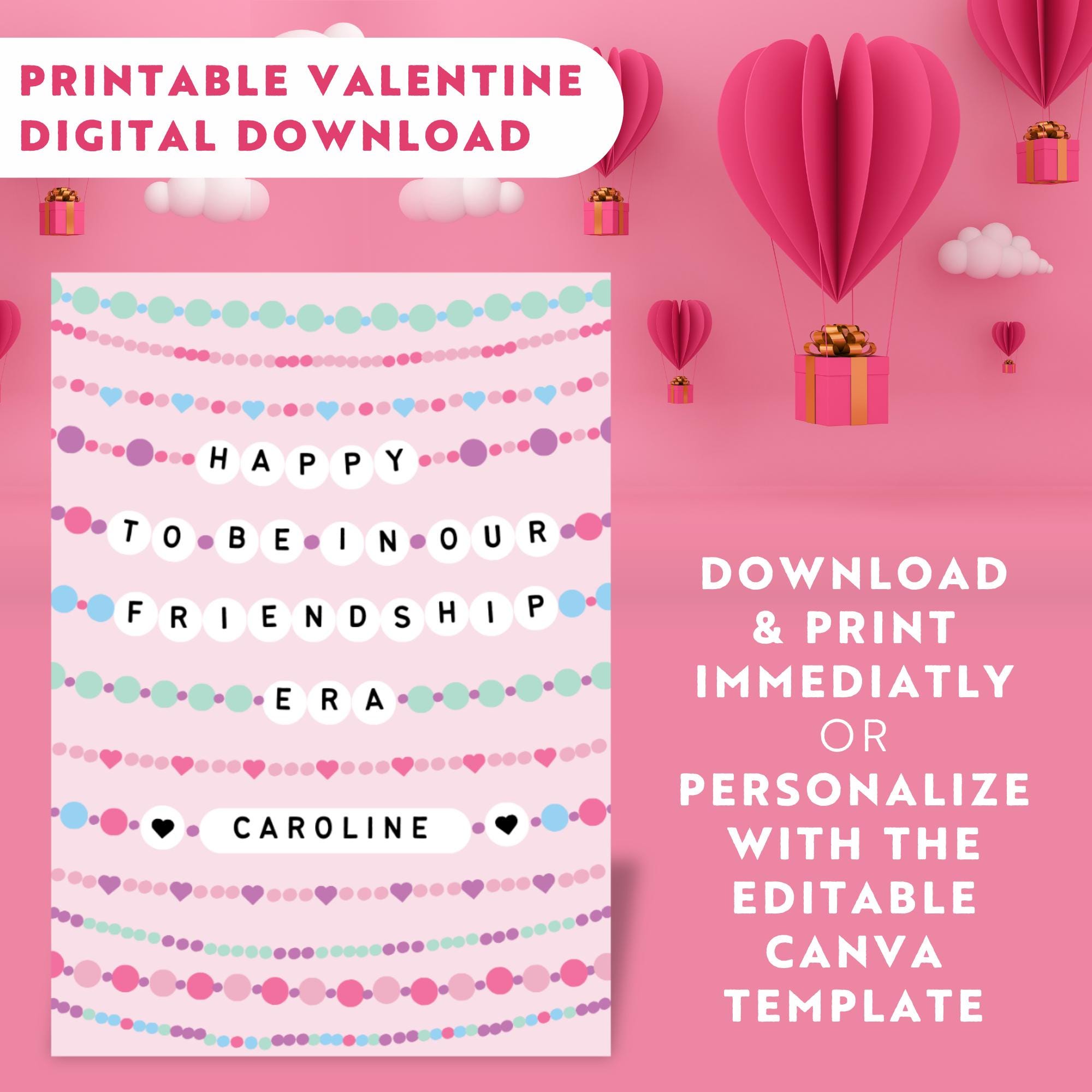 Friendship Era Printable Classroom Valentine for Kids Valentine's Day ...