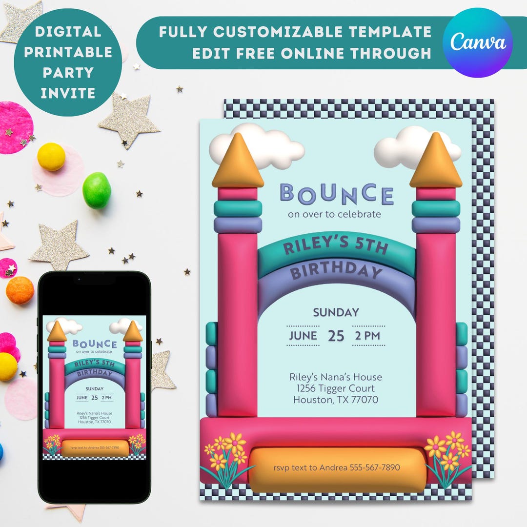 Bounce House Birthday Invitation: Princess Castle, Softplay (digital ...