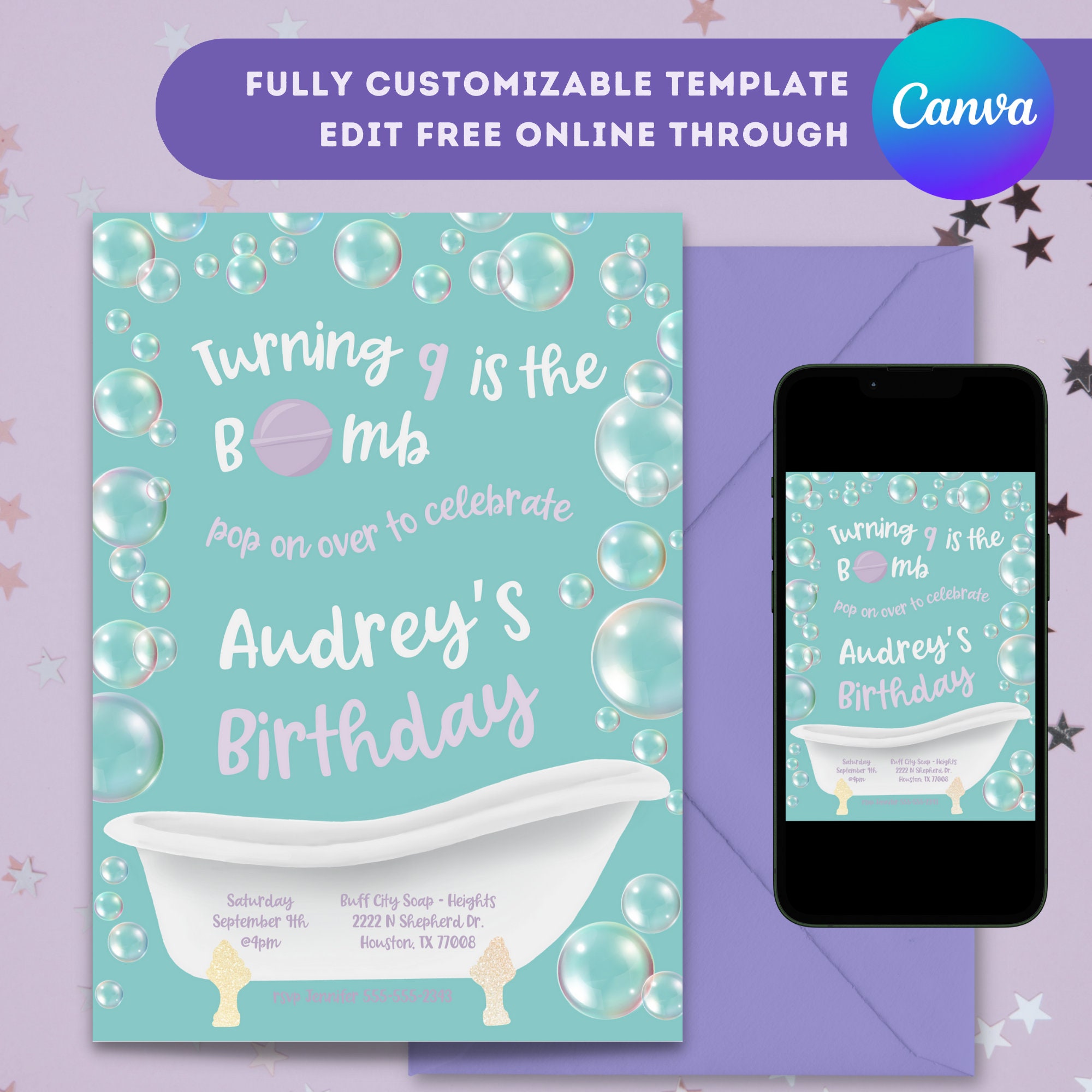 Editable Bath Bomb Birthday Party Invitation Template Spa Party Bath ...