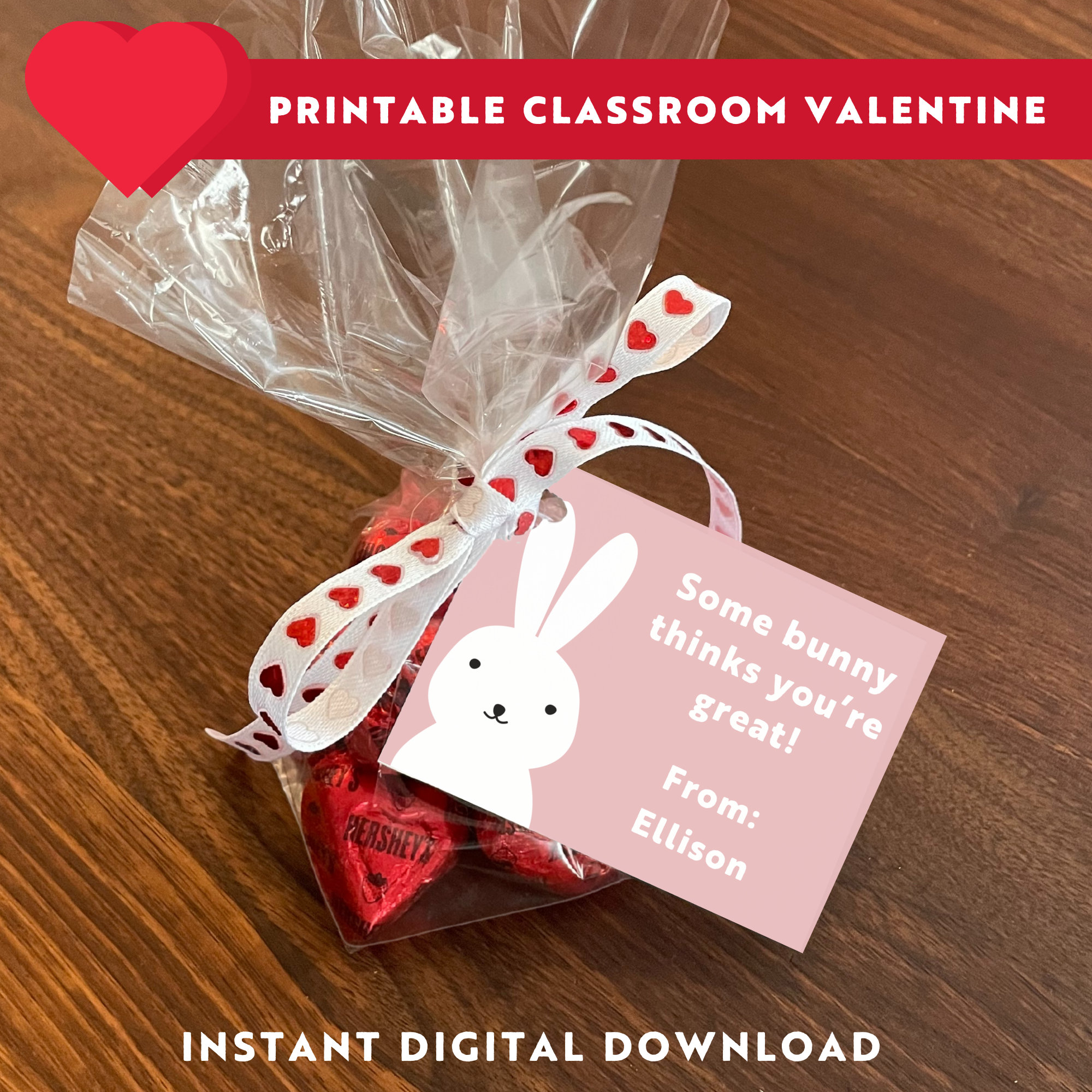 Printable Bunny Valentines Cards Personalized Classroom Valentine's Day ...