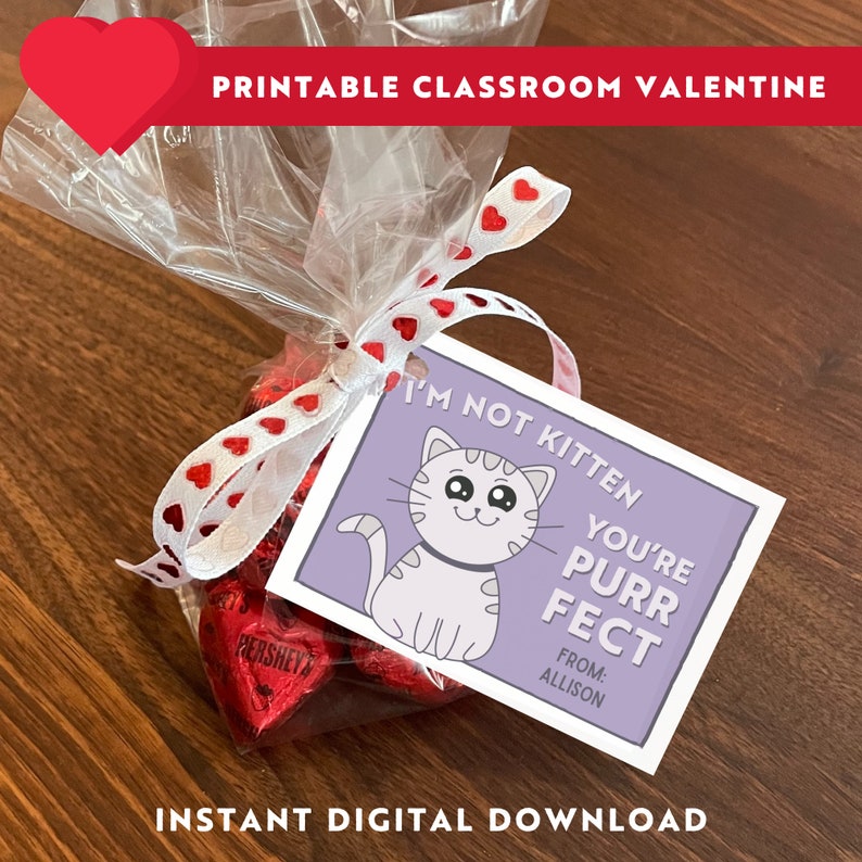 Printable Kitten Valentines Cards Personalized Classroom Valentines Day ...