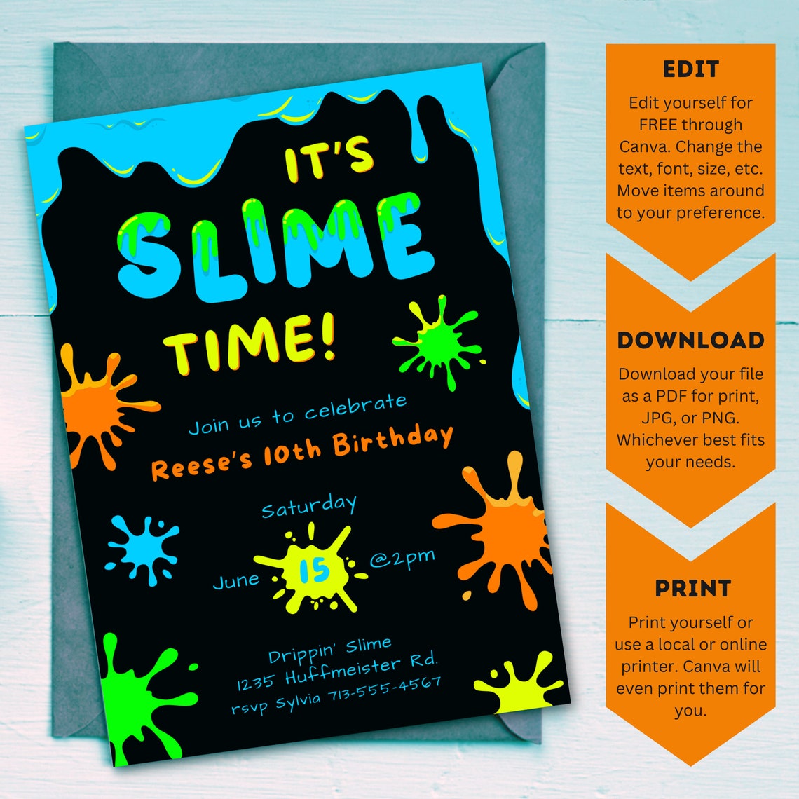 Editable Slime Birthday Party Invitation Template Printable Slime Party ...