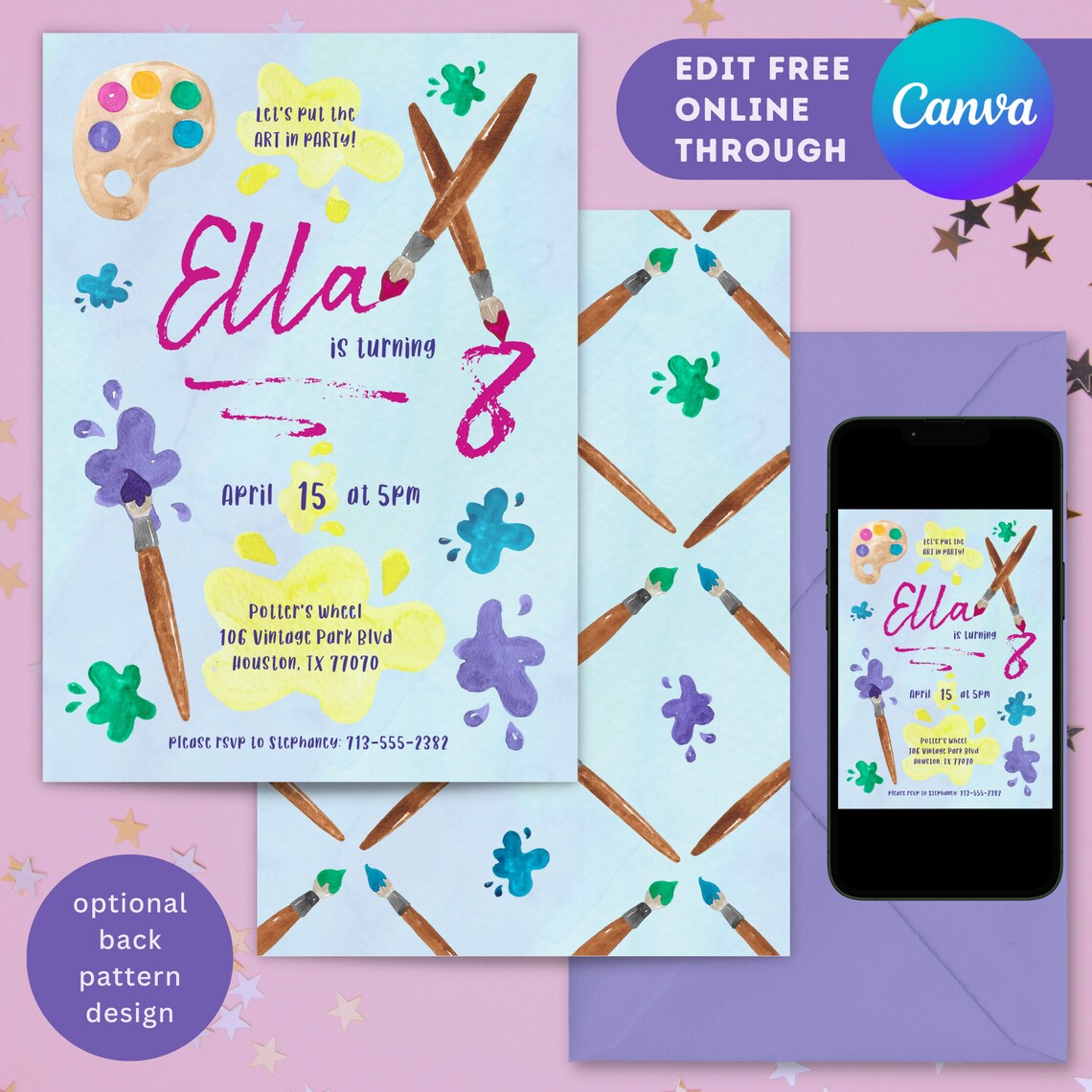 Editable Painting Party Invitation Art Birthday Girl Invite Craft Party ...