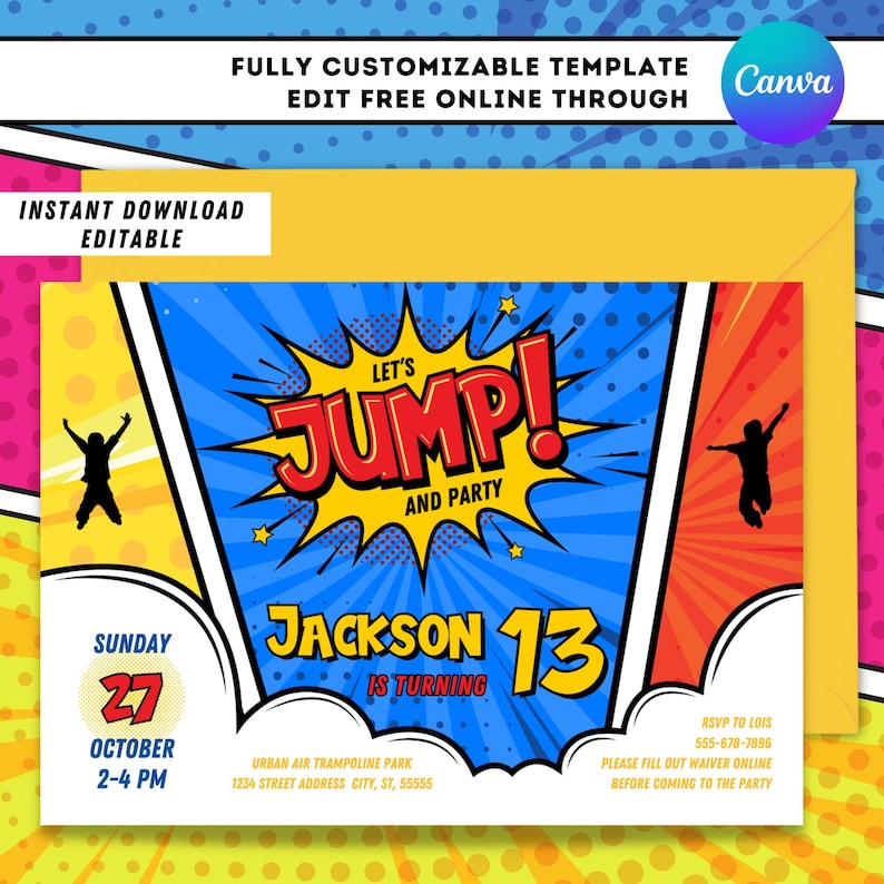 Editable Jump Party Invitation Superhero Birthday Party Bounce House ...