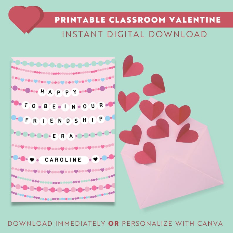 Friendship Era Printable Classroom Valentine for Kids Valentine's Day ...
