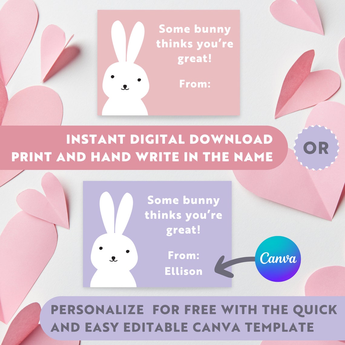 Printable Bunny Valentines Cards Personalized Classroom Valentine's Day ...