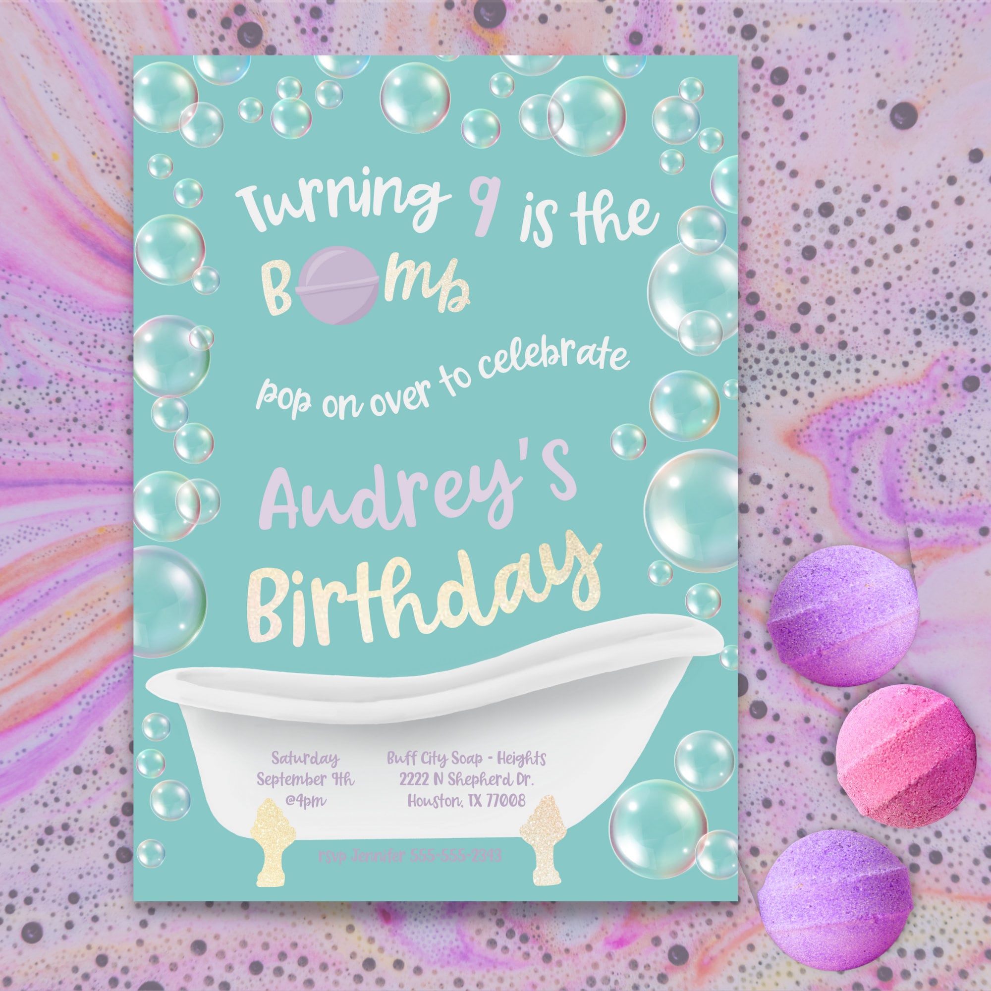 Editable Bath Bomb Birthday Party Invitation Template Spa Party Bath ...