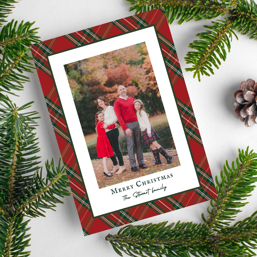 Editable Plaid Christmas Photo Card Template Printable Holiday Card ...