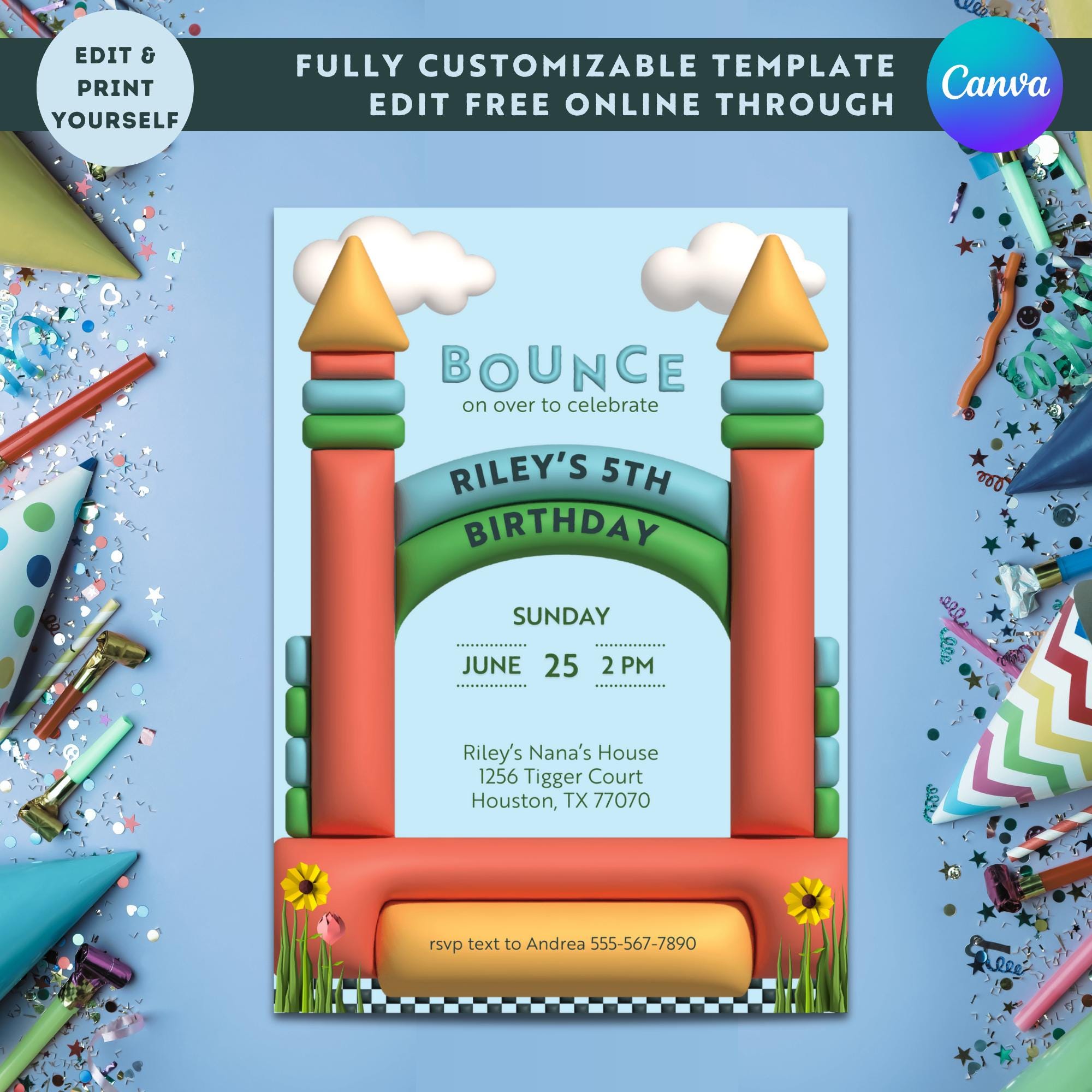 Editable Bounce House Birthday Party Invite Jump and Bounce Soft Play ...