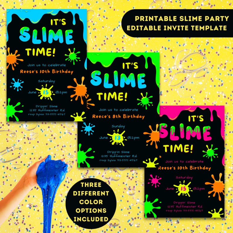 Editable Slime Birthday Party Invitation Template Printable Slime Party ...