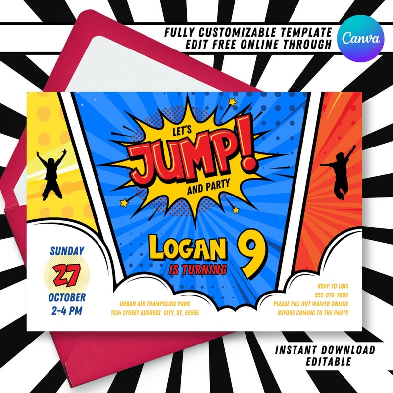 Editable Jump Party Invitation Superhero Birthday Party Bounce House ...