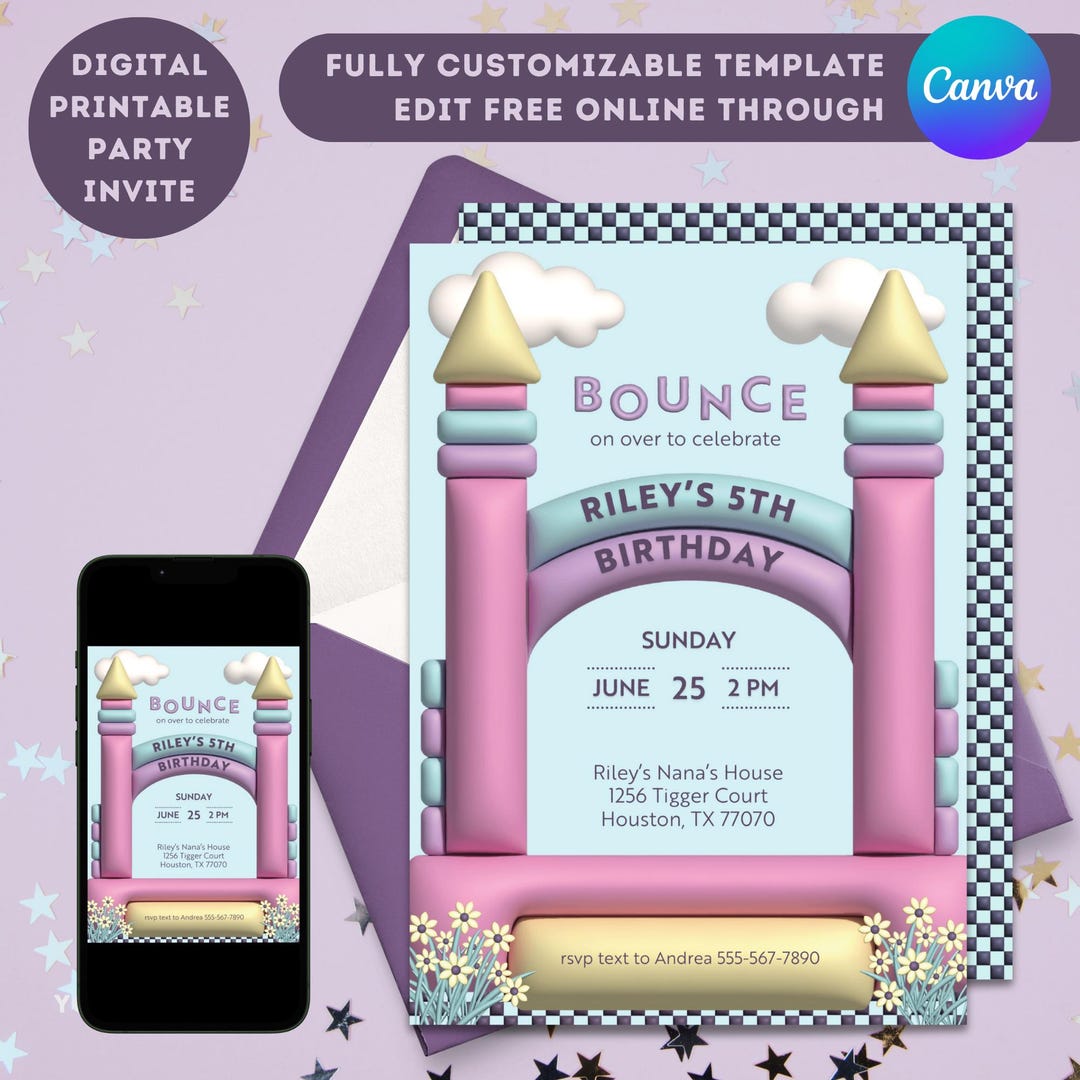 Editable Bounce House Birthday Party Invite Jump and Bounce Soft Play ...