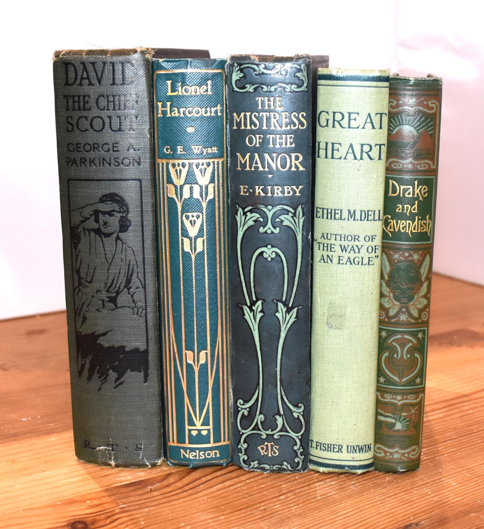 Antique Green Toned 5 Book Stack. Decorative Spines & Covers ...