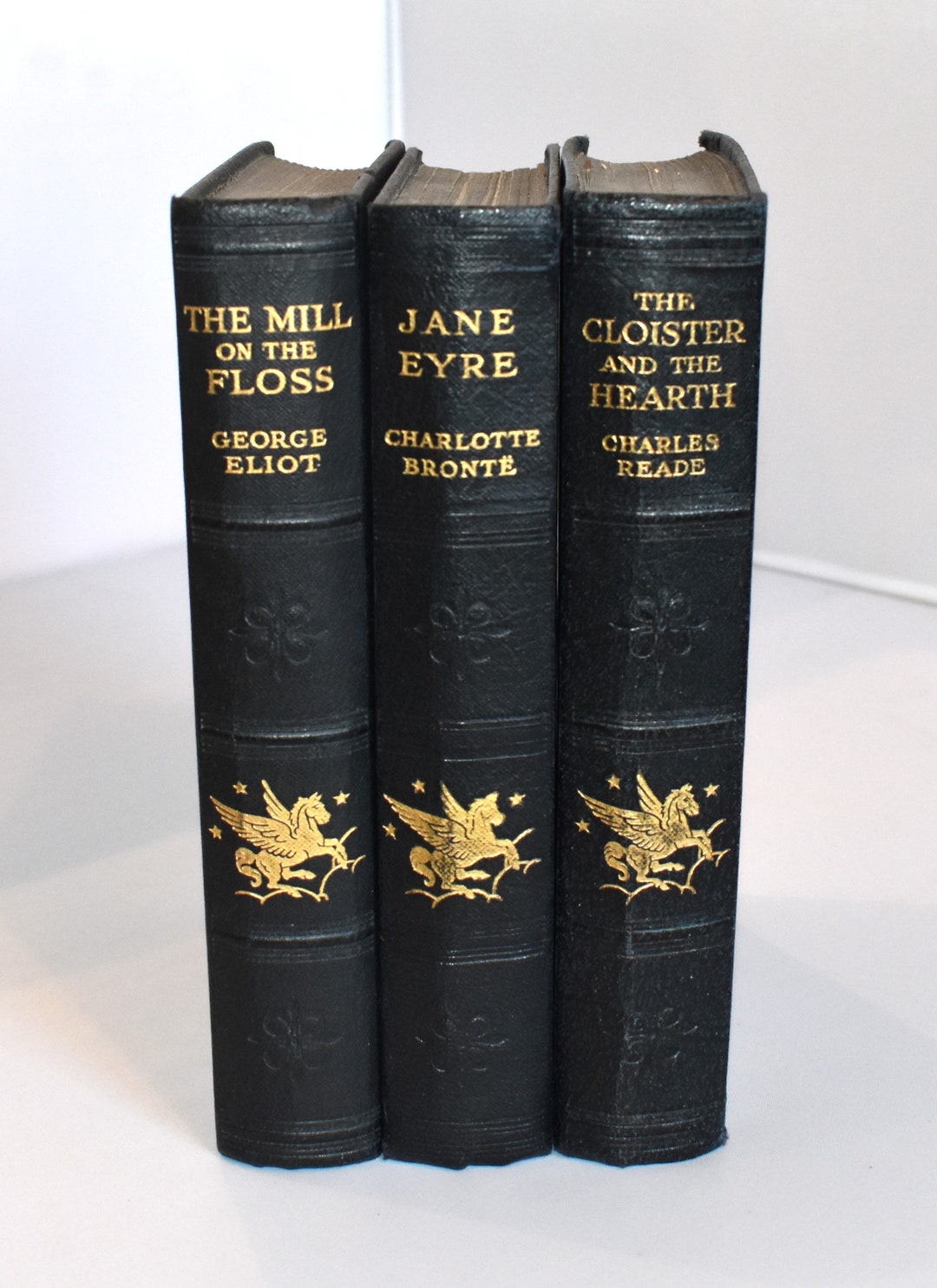 3 Book Stack. Illustrated Classic Books. Decorative Spines. 1930s. Blue ...