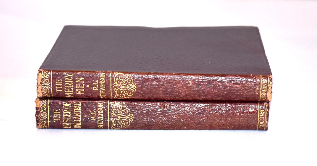Two Book Stack. Stevenson (1920s) Illustrated Small Leather Antiquarian ...