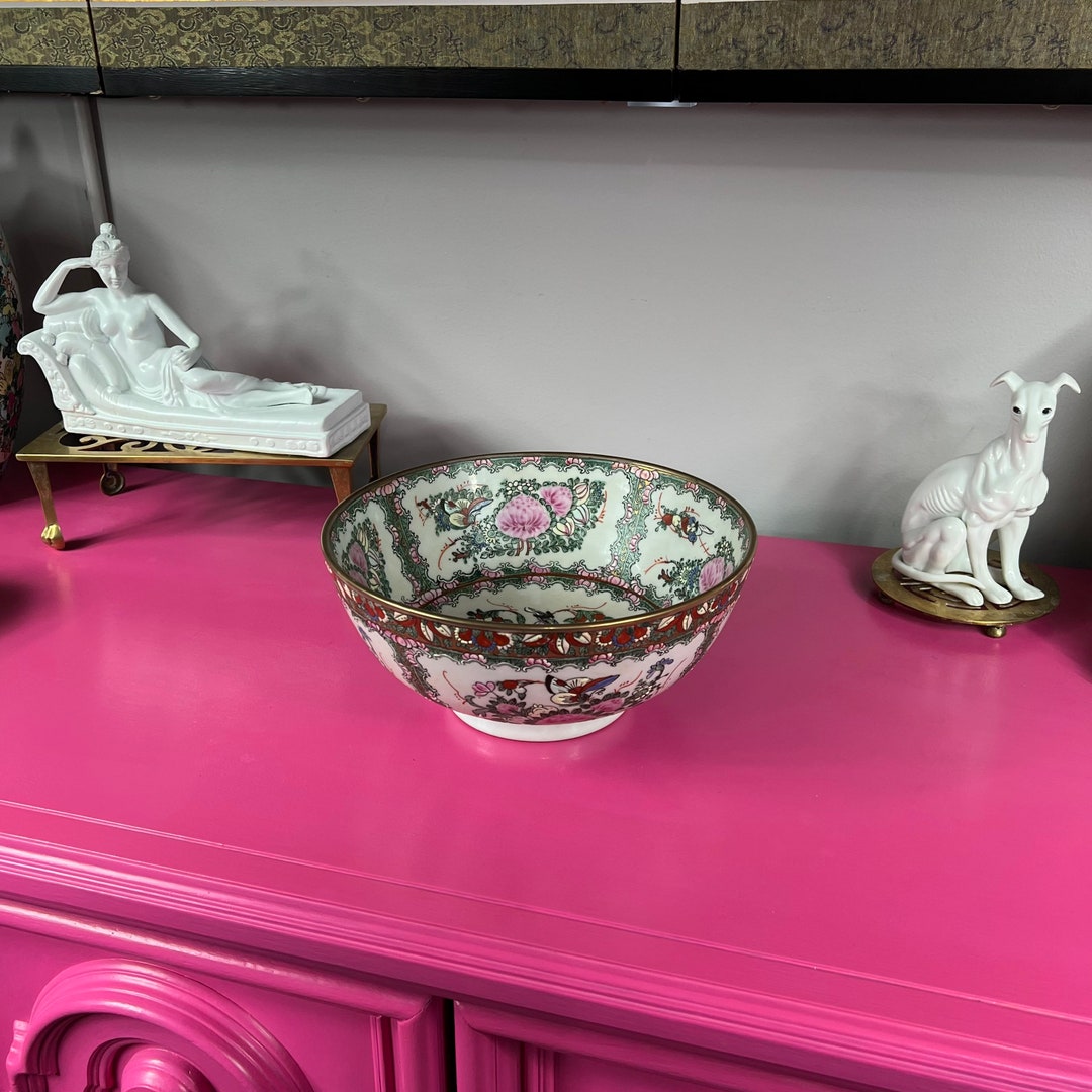 Vintage Rose Canton Rose Medallion Bowl Large Chinoiserie - Etsy