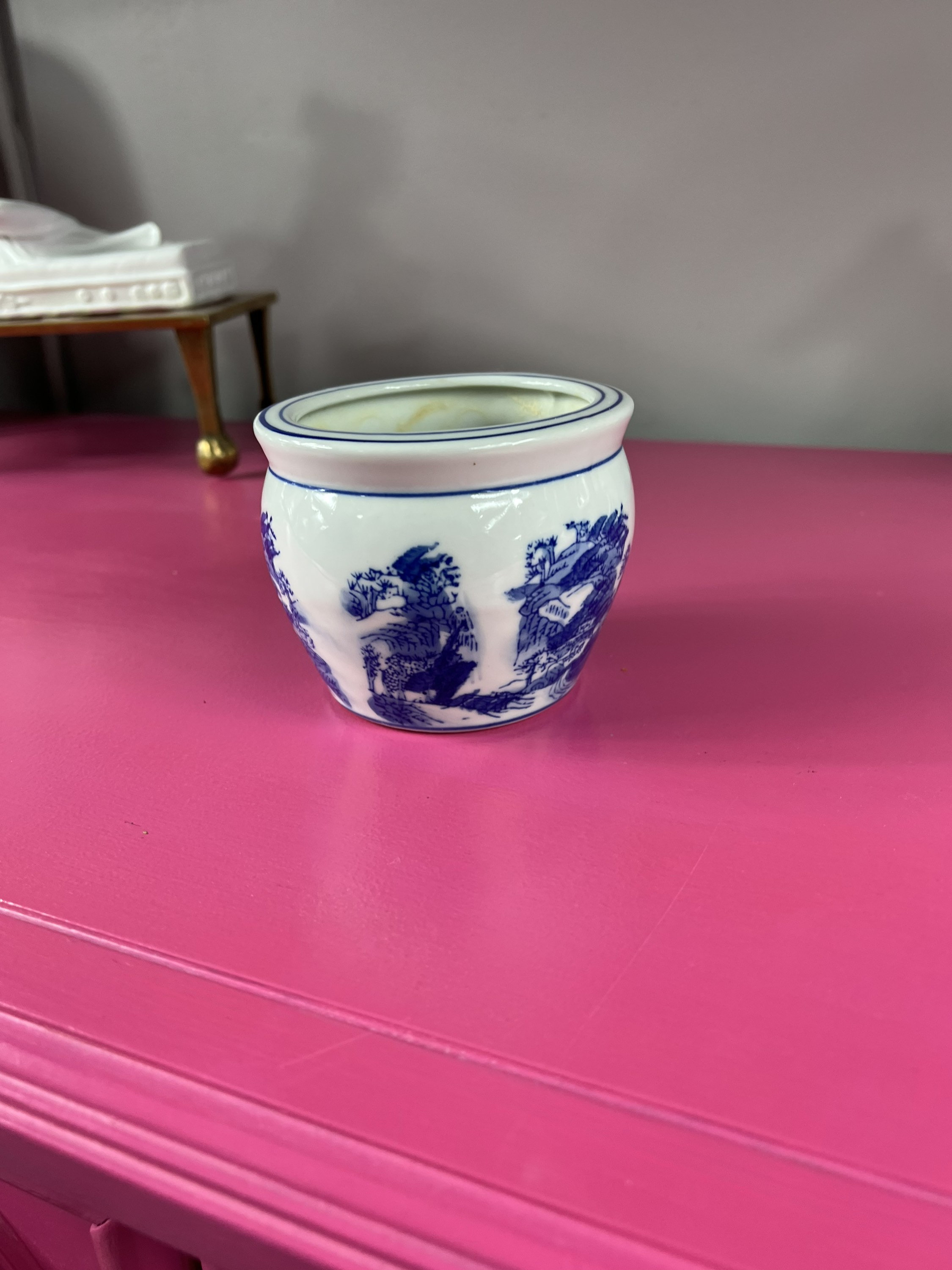 Vintage Blue and White Small Fish Bowl Chinoiserie Planter - Etsy