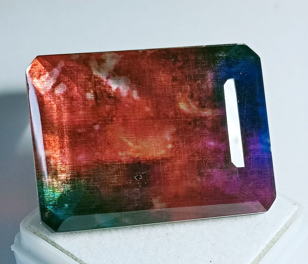 Lab Growned Ammolite Emerald Cut 54.30 Ct Opal-like Organic Precious ...