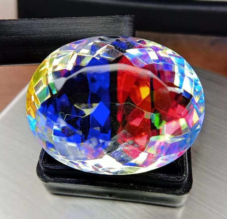 Flawless Certified Mystic Topaz Oval Cut 65+ Ct High Quality Rainbow ...