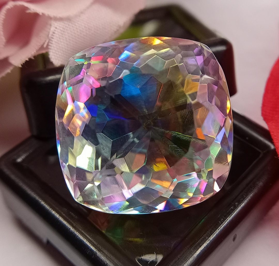 Rainbow Mystic Topaz 45 Ct Brazil Multicolor Cushion Cut Loose Gemstone ...