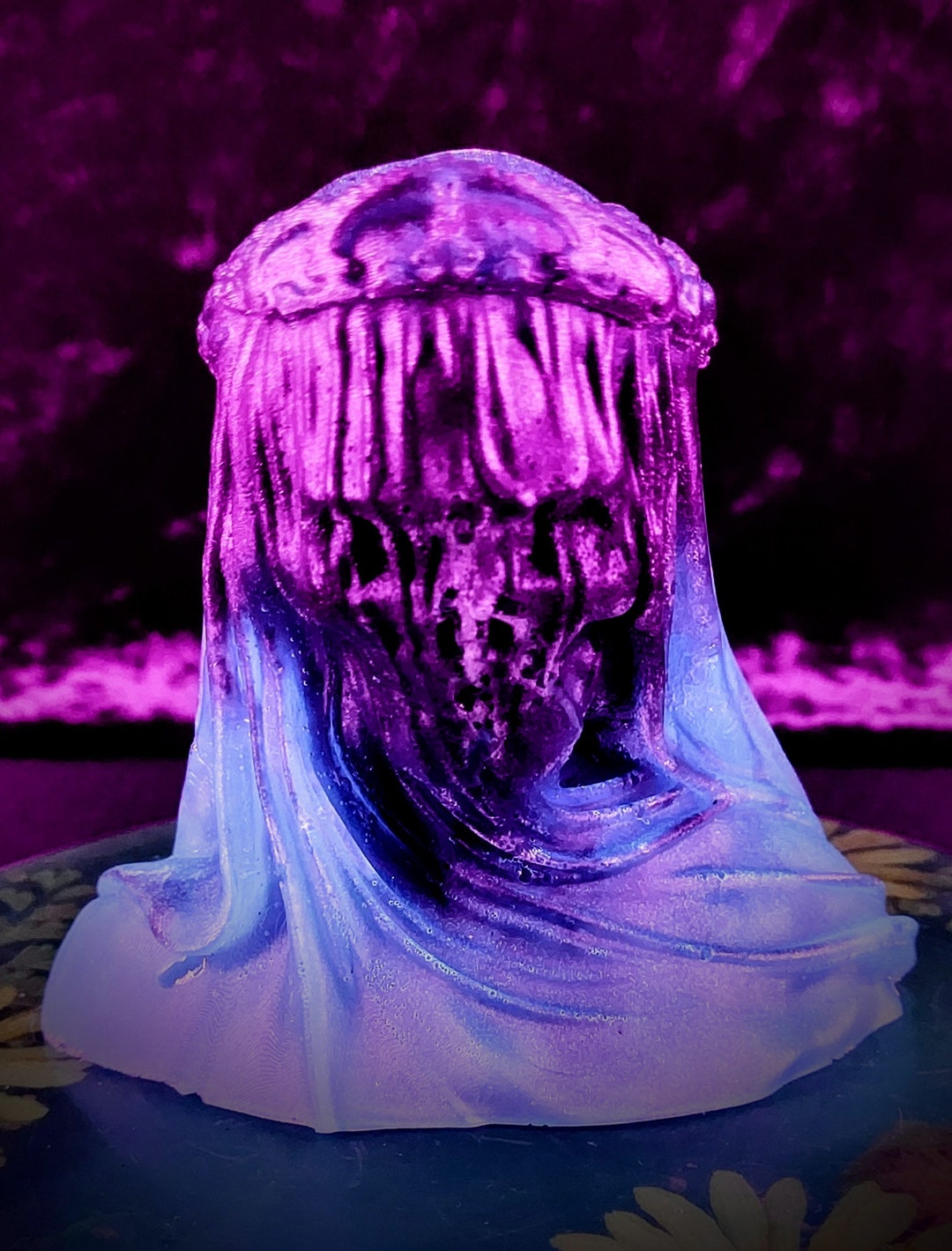 Blue Black Resin UV Veiled Skull Bust - Etsy