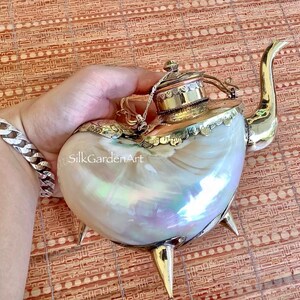 Conch Shell Teapot & Cup Set: Bronze Edged Seashell Decor - Etsy