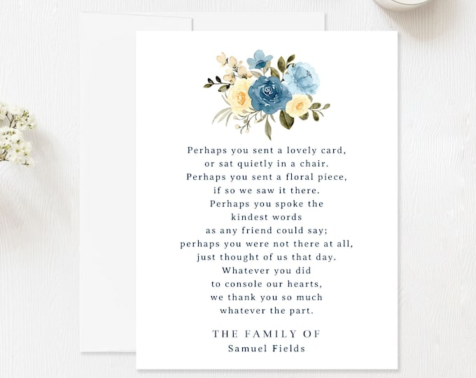 Personalized Sympathy Thank You Cards With Poem and Blue Flowers ...