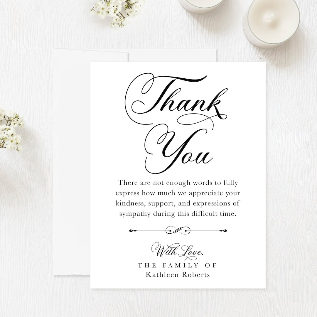 Personalized Sympathy Thank You Cards, Elegant Black and White Funeral ...