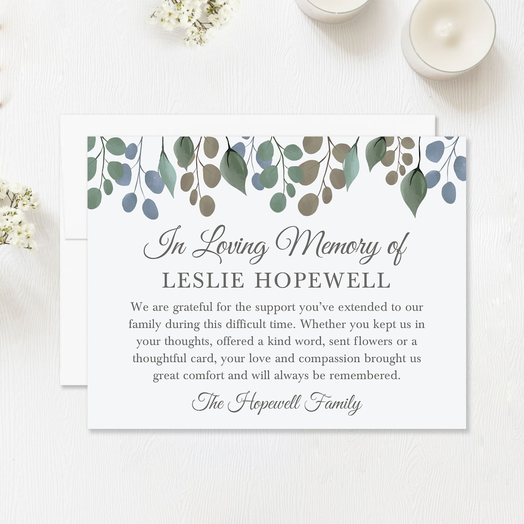 Sympathy Acknowledgement Cards With Leaves, Funeral Thank You Cards ...