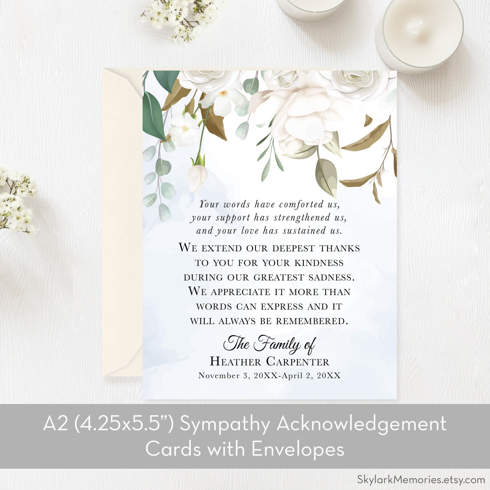 Personalized Funeral Thank You Cards Sympathy Acknowledgement | Etsy