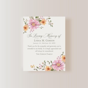 In Loving Memory Sympathy Thank You Cards, Personalized Soft Pink and ...