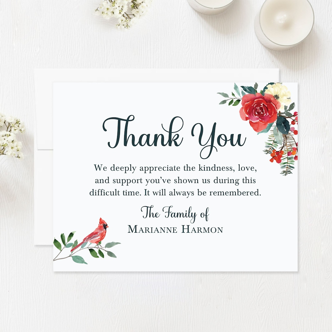 Cardinal Sympathy Thank You Cards, Sympathy Gift, Personalized ...