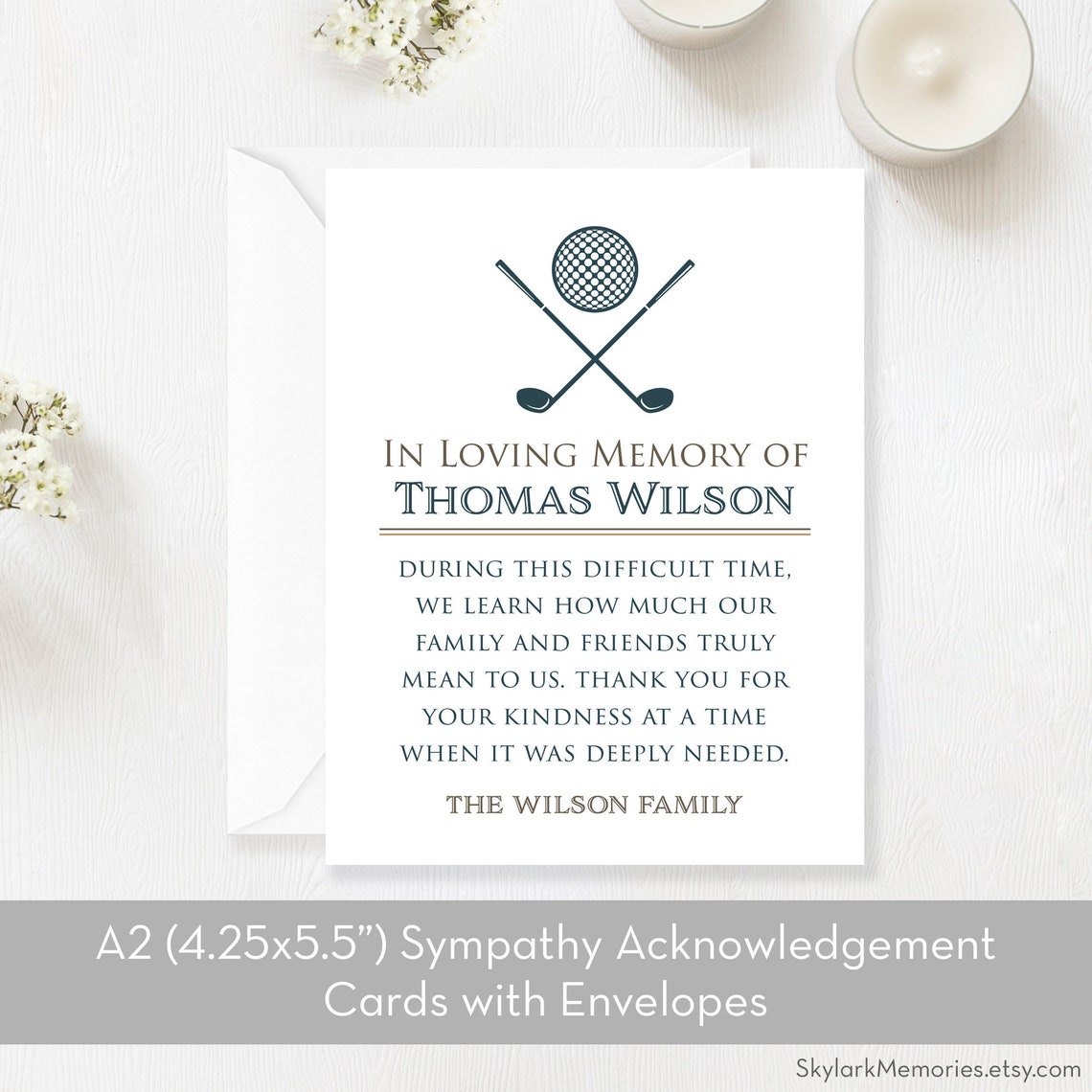 Golf Sympathy Thank You Cards Personalized Funeral Thank You | Etsy