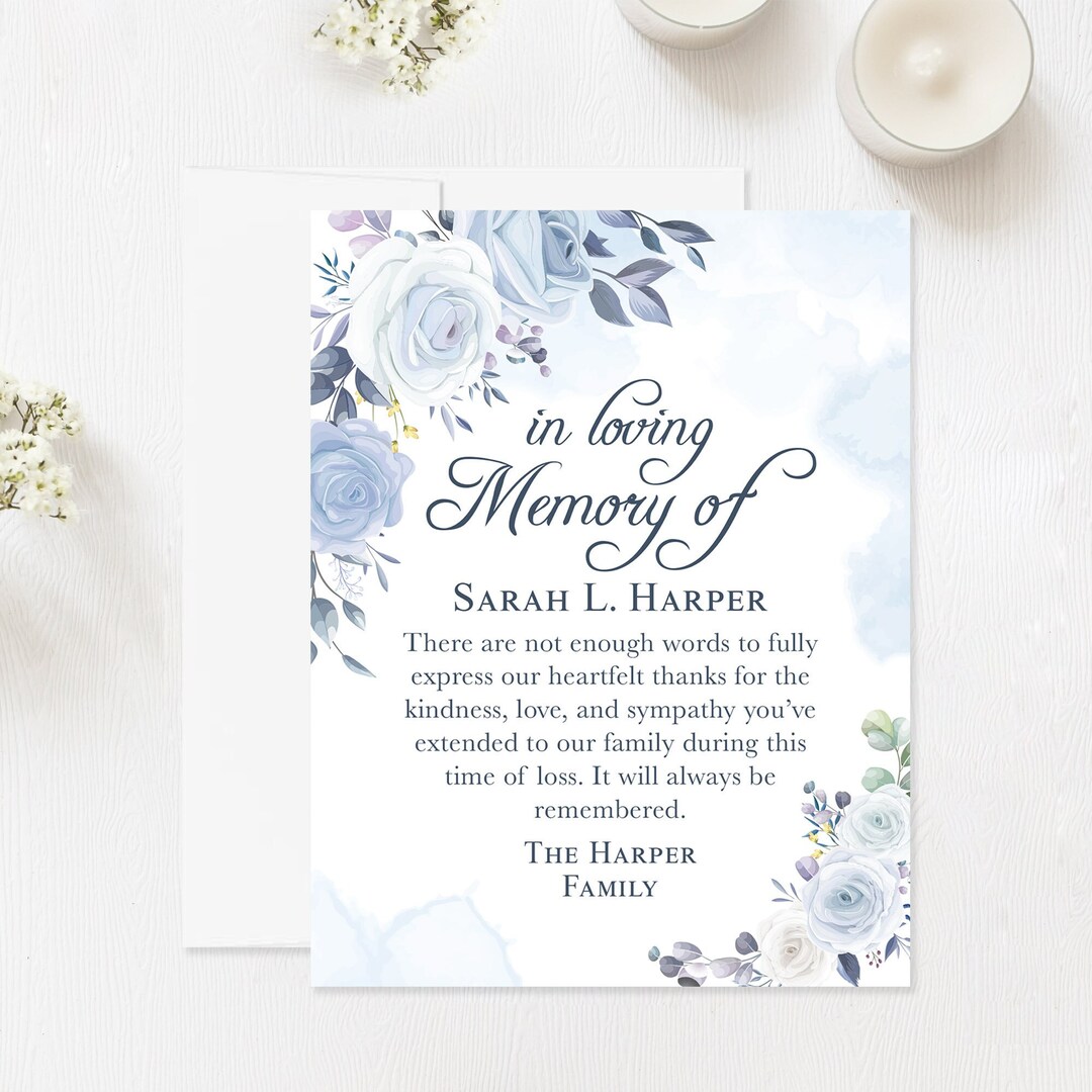 Light Blue and White Rose Floral in Loving Memory Sympathy Thank You ...