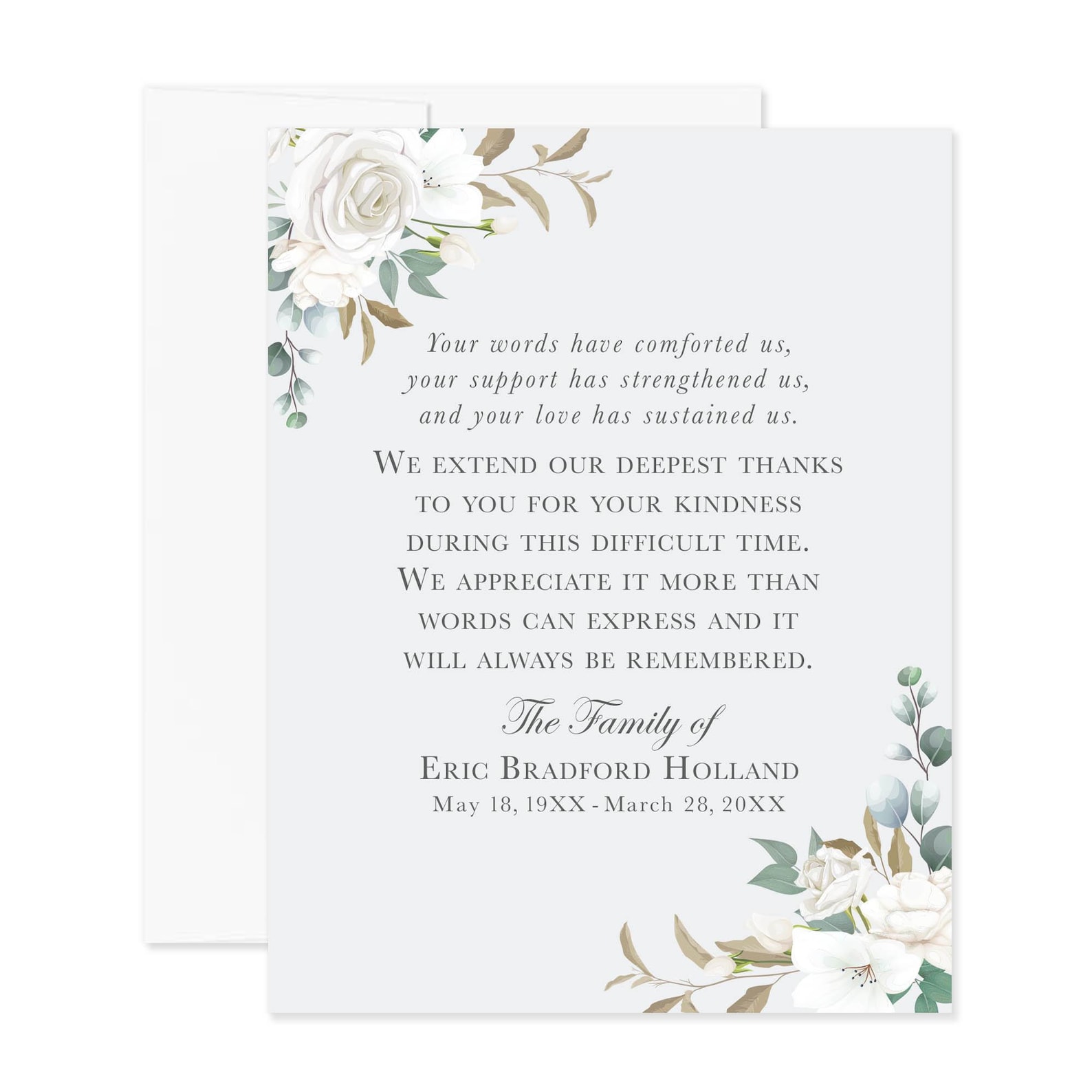 White and Gray Floral Funeral Thank You Cards: Sympathy ...