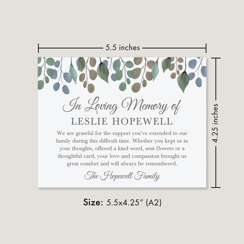 Sympathy Acknowledgement Cards With Leaves, Funeral Thank You Cards ...