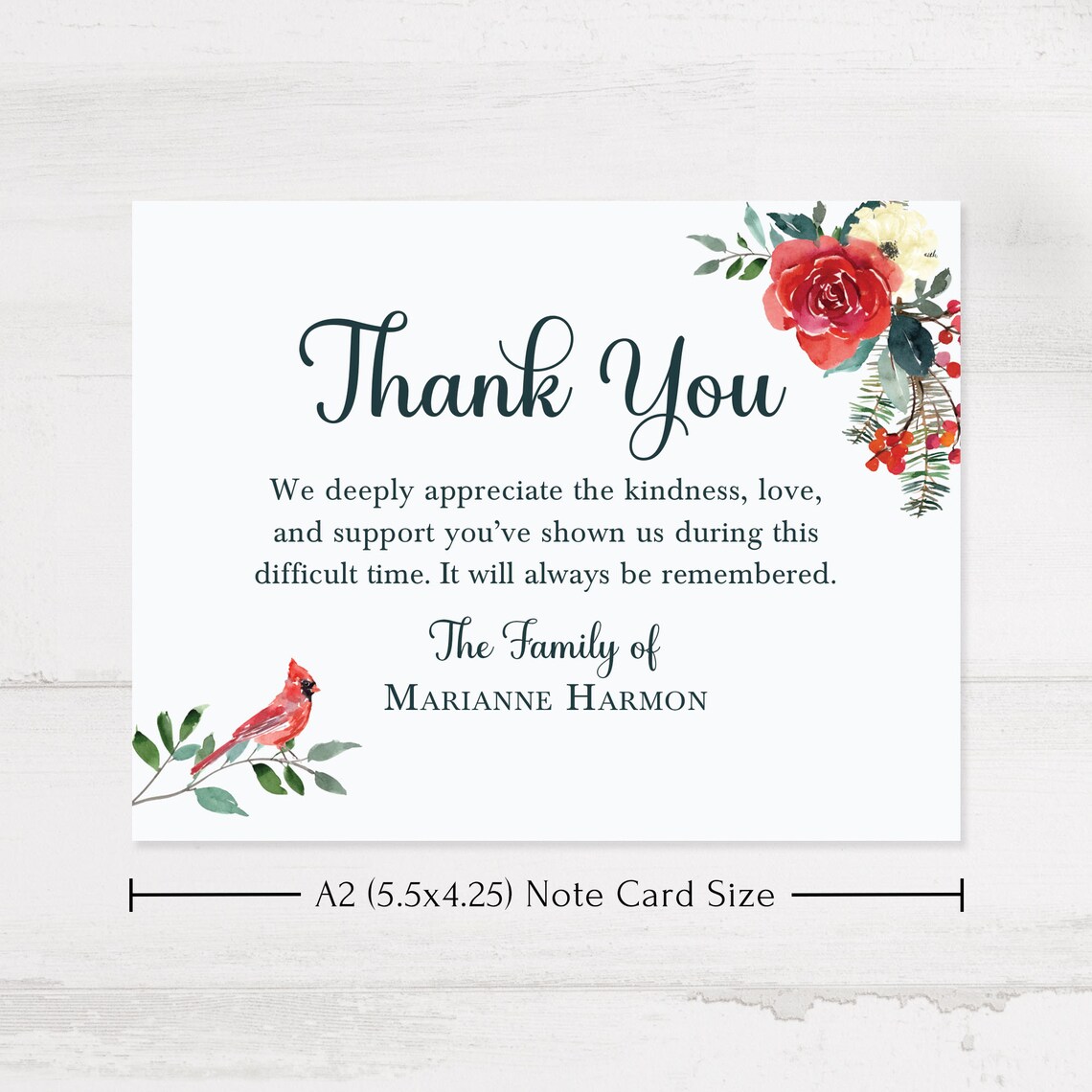 Cardinal Sympathy Thank You Cards Personalized Bereavement - Etsy