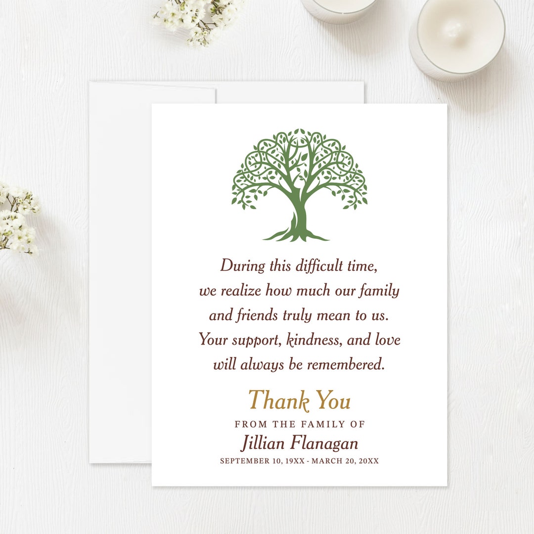 Tree Sympathy Thank You Cards, Personalized Funeral Thank You Cards ...